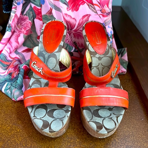 Coach | Shoes | Coach Vintage Platform Burnt Orange Leather Wooden ...